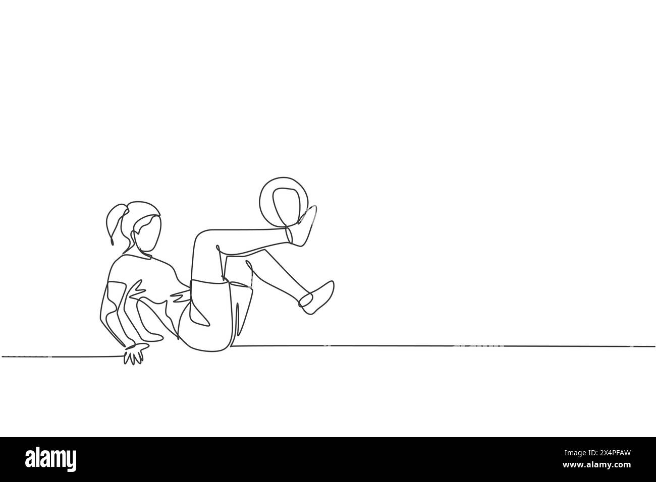 Single continuous line drawing of young sportive woman train soccer ...