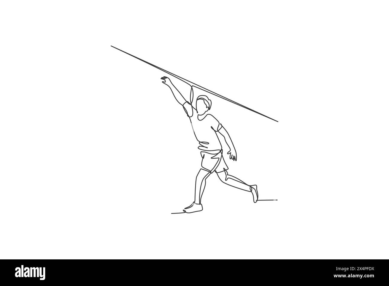 One single line drawing of young energetic man exercise long throwing ...