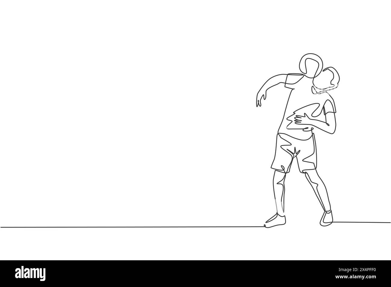 Single continuous line drawing young sportive man train soccer ...