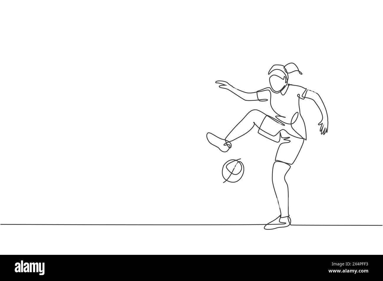 One continuous line drawing of young sporty man soccer freestyler ...