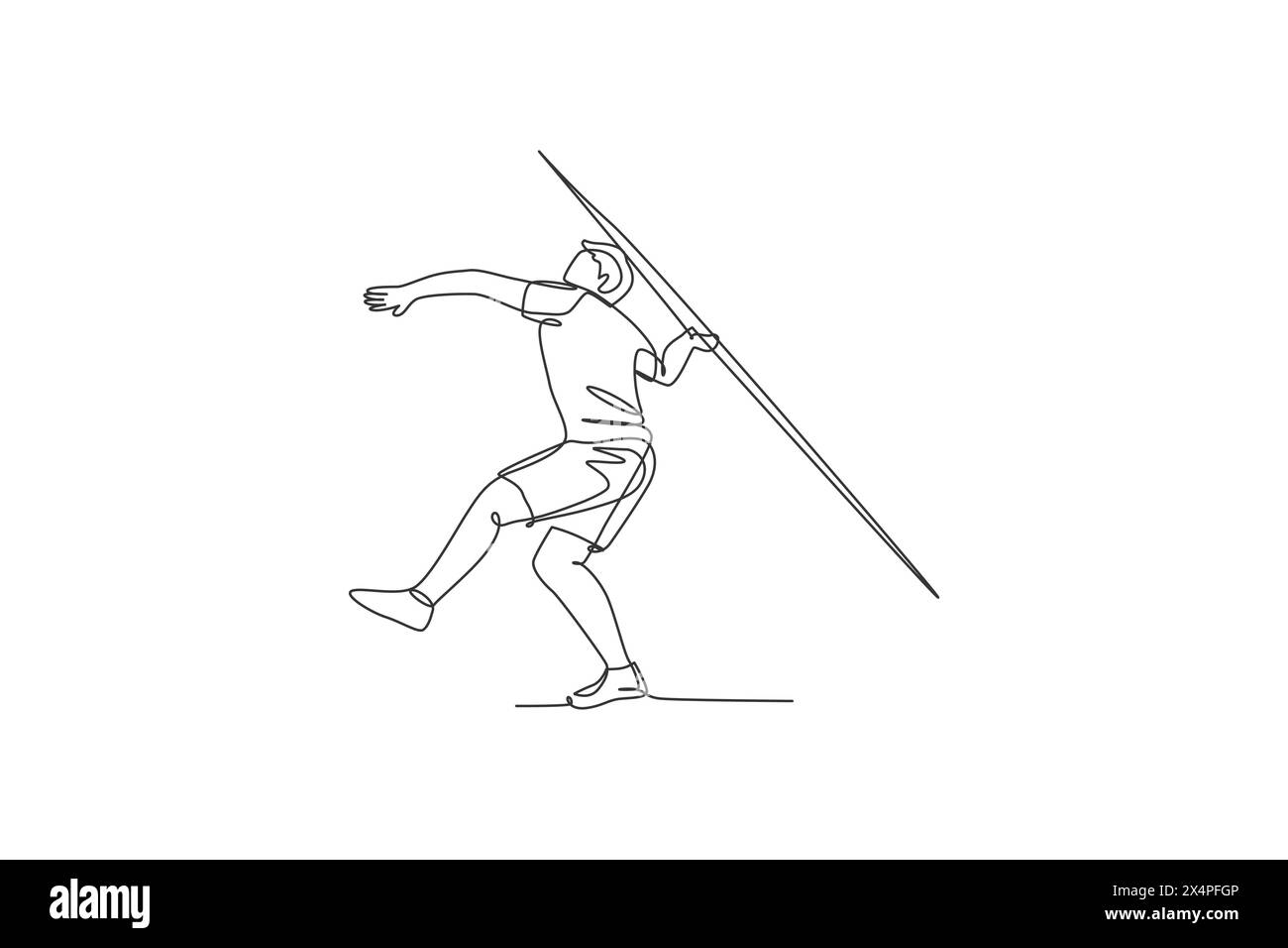 One single line drawing of young energetic man exercise aiming javelin ...
