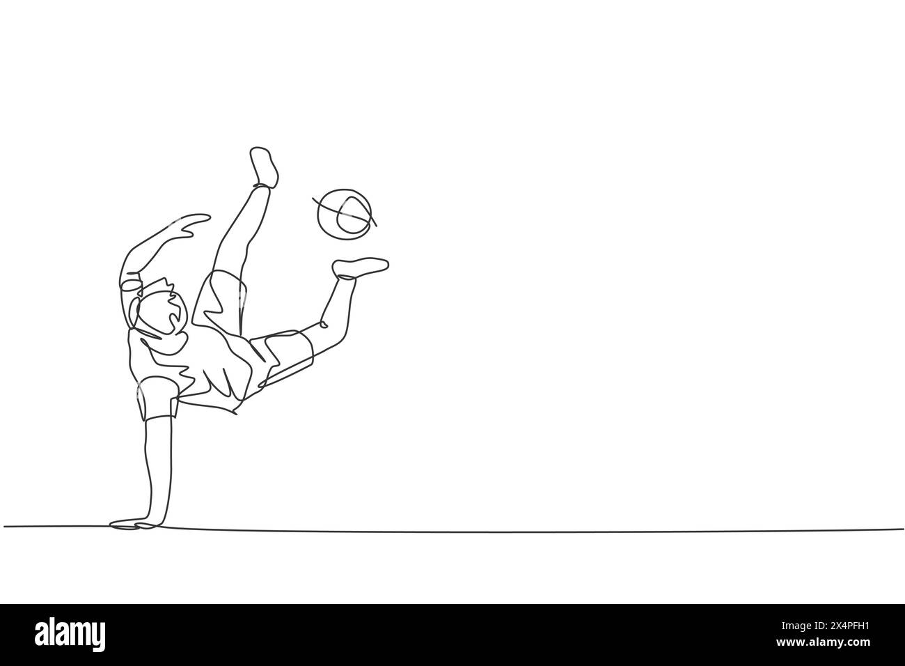 Single continuous line drawing of young sportive man train soccer ...