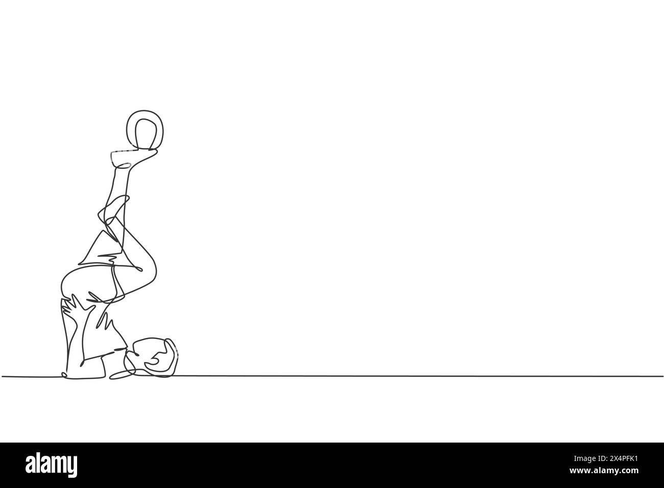 Single continuous line drawing of young sportive man train soccer ...