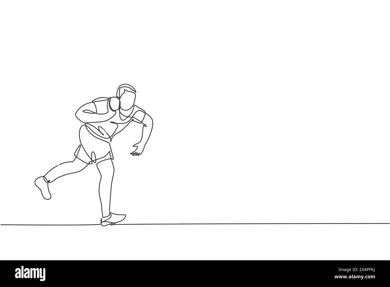 One single line drawing of young energetic man exercise to throw shot put on the field graphic ...