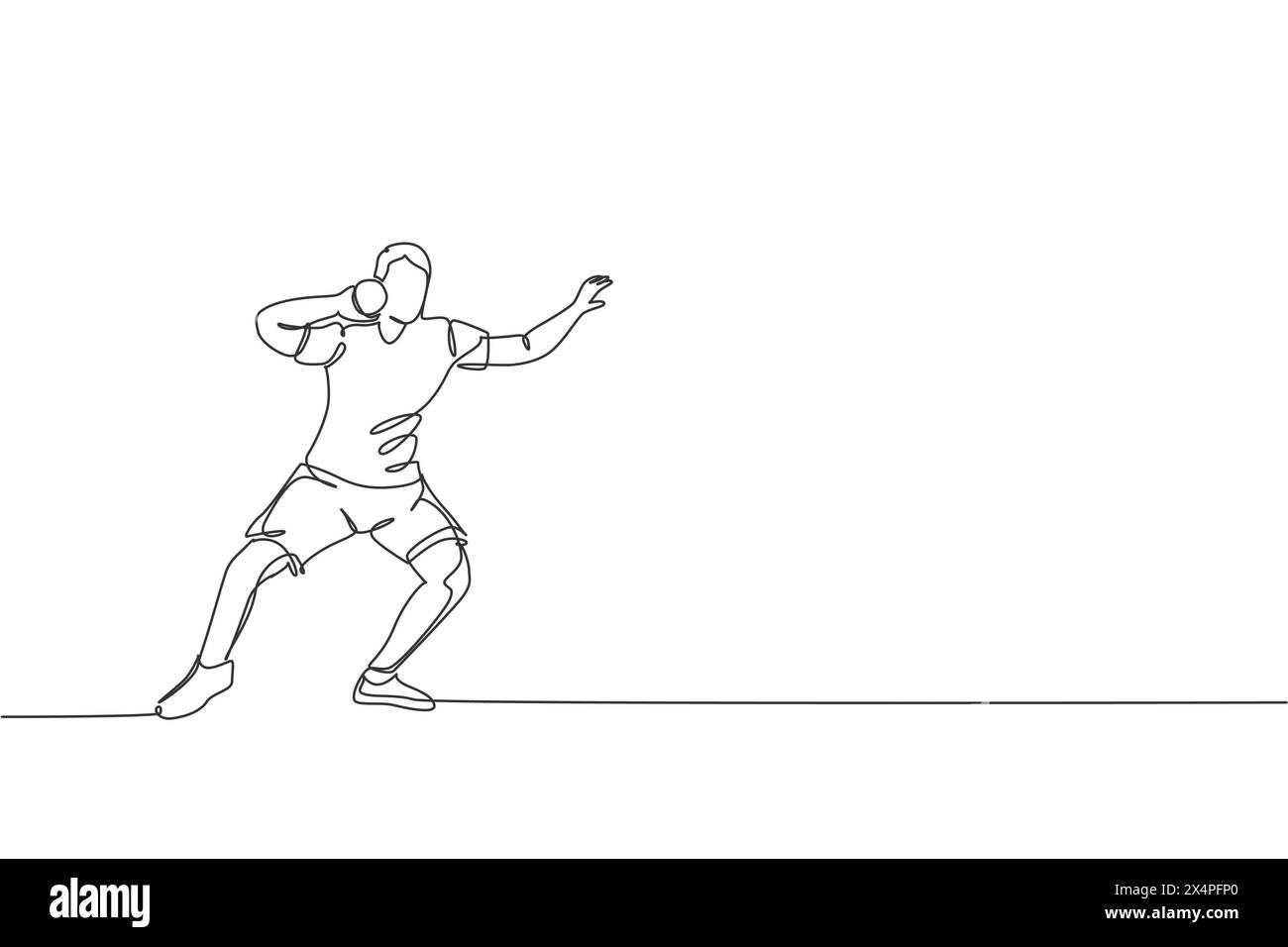 One continuous line drawing young sporty man exercising a stance before ...