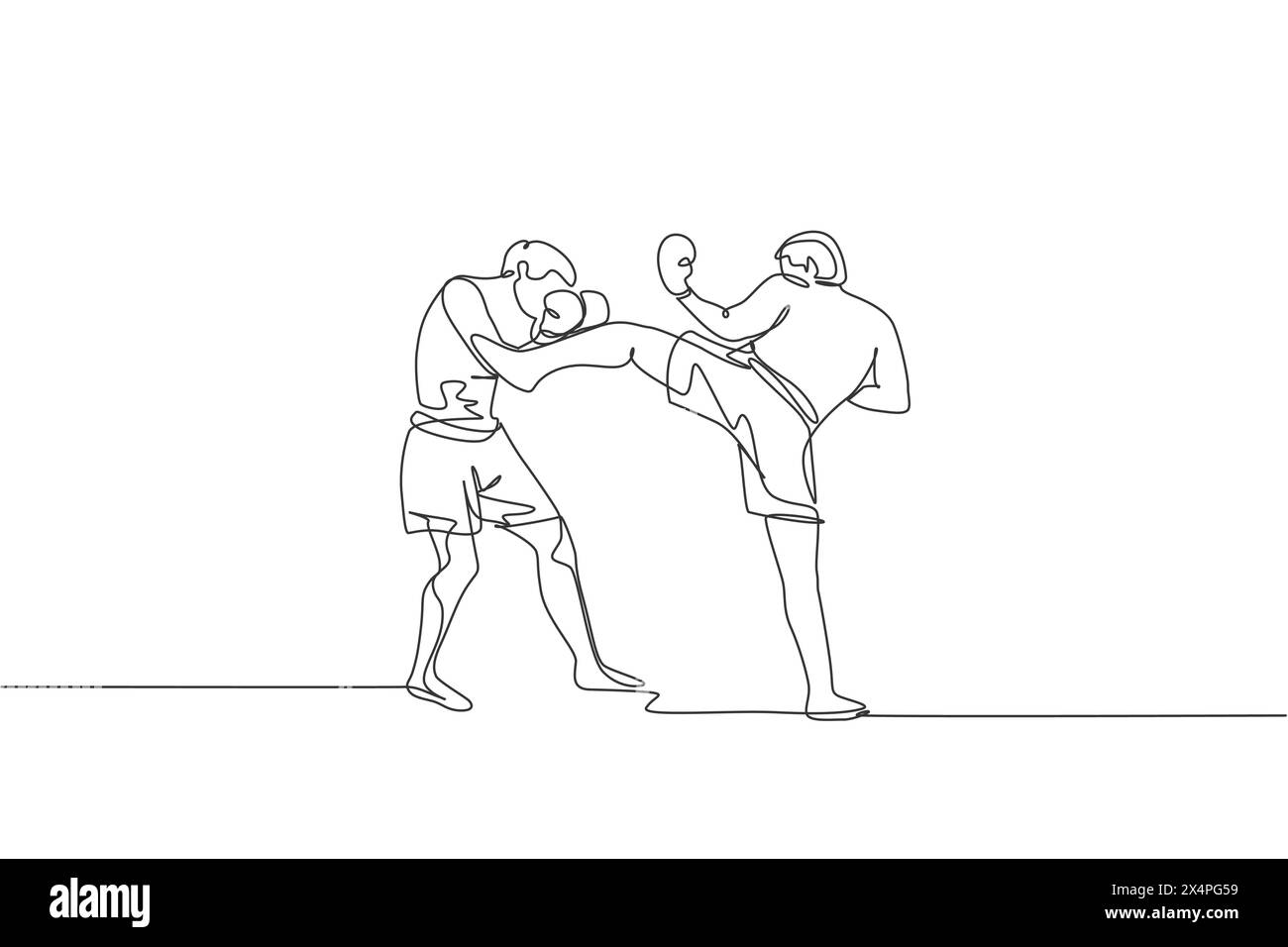 Single continuous line drawing of young sportive man kickboxer fight in ...