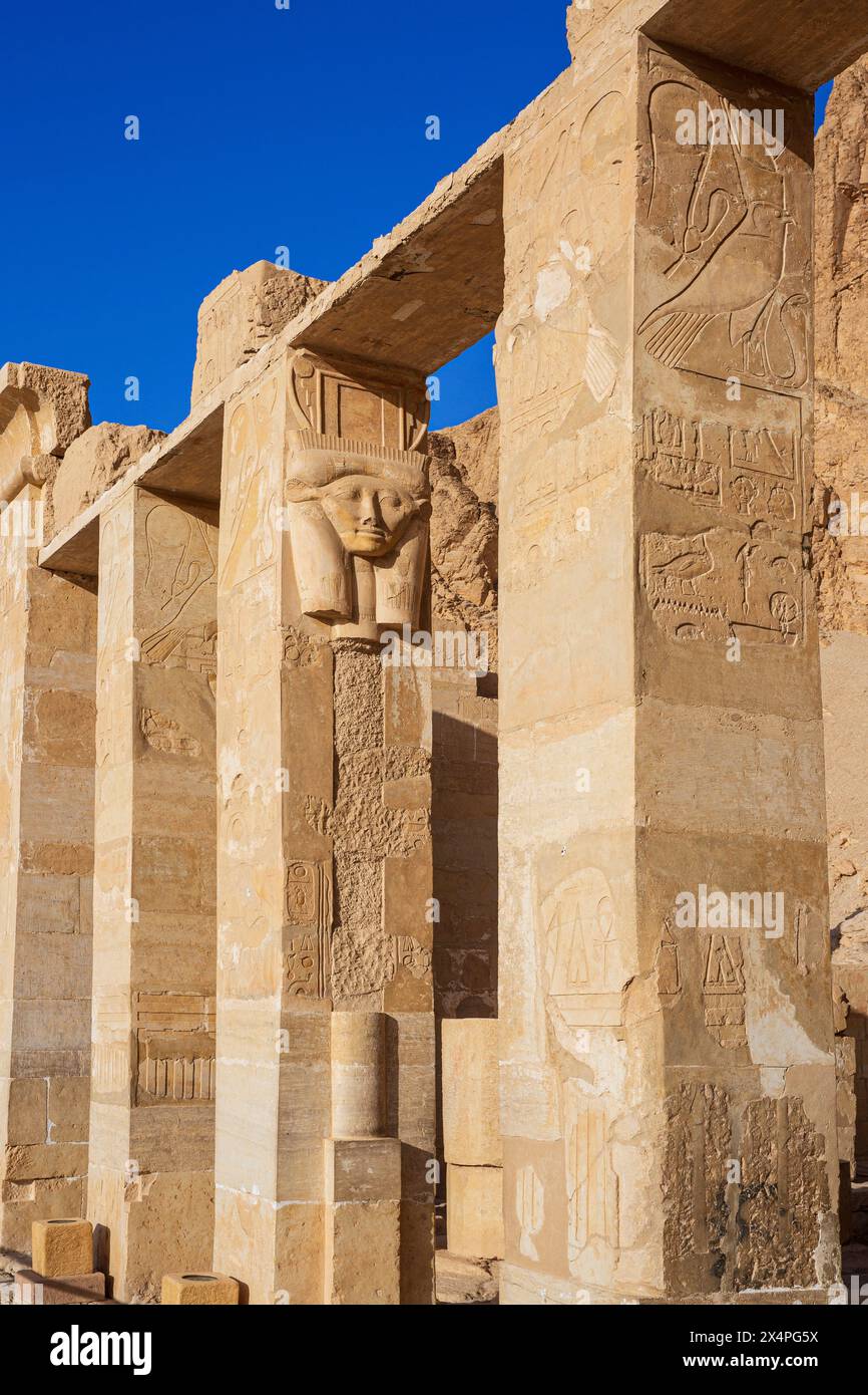A Hathor column inside the Temple of Hathor at the Mortuary Temple of ...