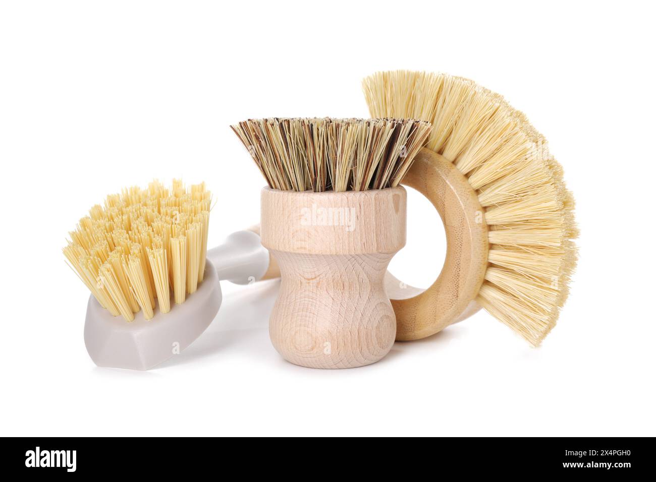 Cleaning supplies. Different brushes isolated on white Stock Photo - Alamy