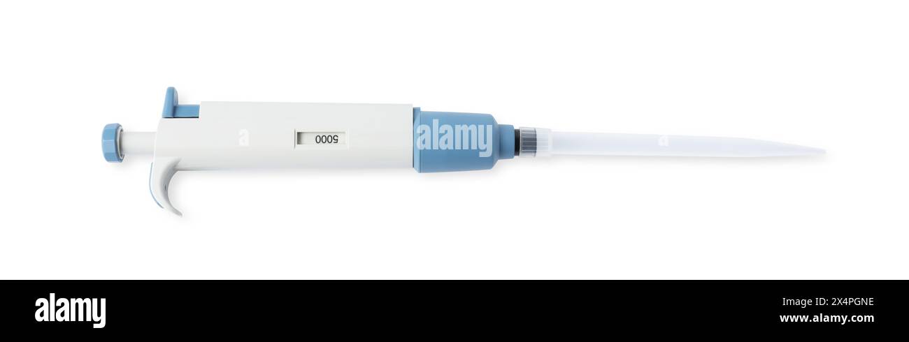 Laboratory analysis. Micropipette isolated on white, top view Stock ...