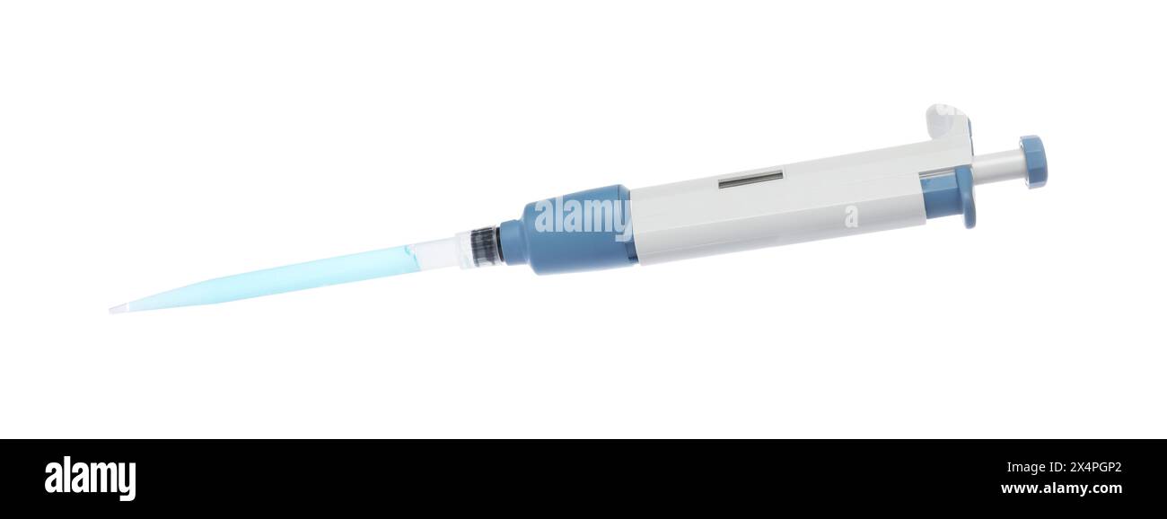 Laboratory analysis. Micropipette with liquid isolated on white Stock ...
