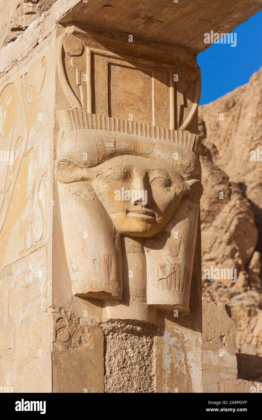 A Hathor column inside the Temple of Hathor at the Mortuary Temple of ...