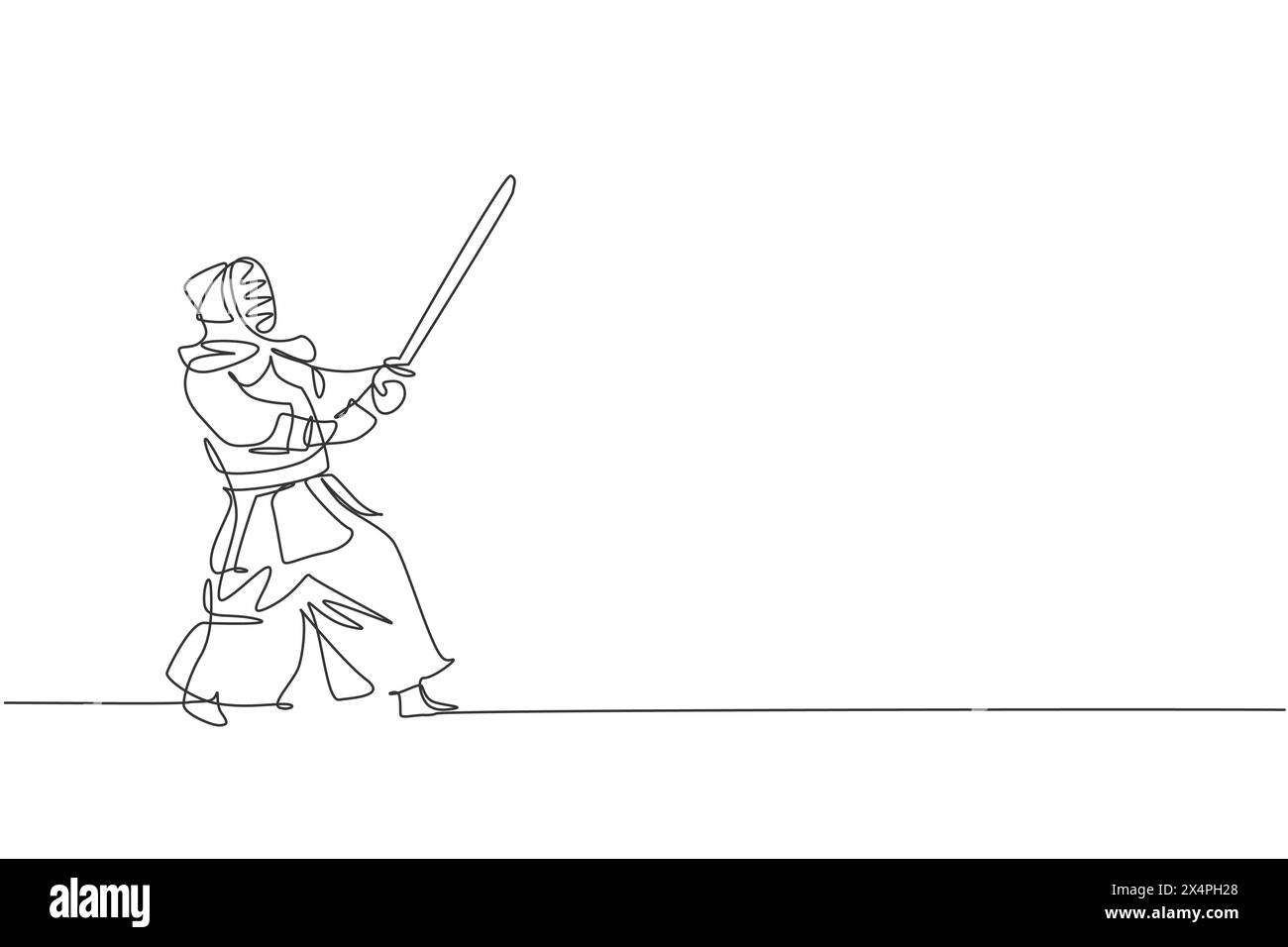 One single line drawing of young energetic man exercise defense skill ...