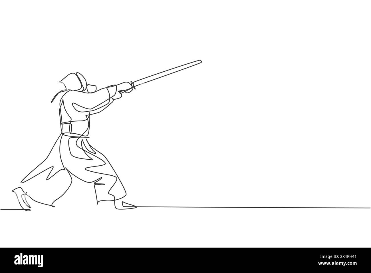 One single line drawing of young energetic man exercise attack kendo ...