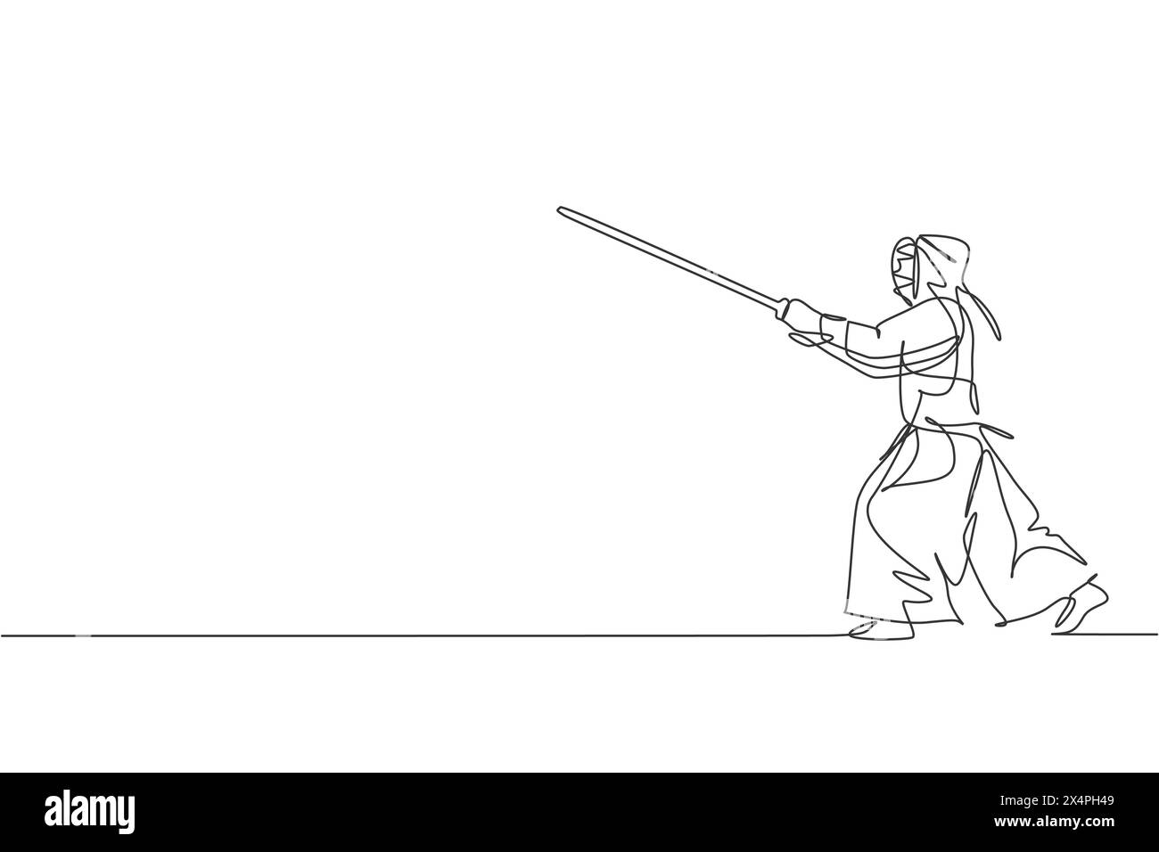 One single line drawing young energetic man train attack skill on kendo ...