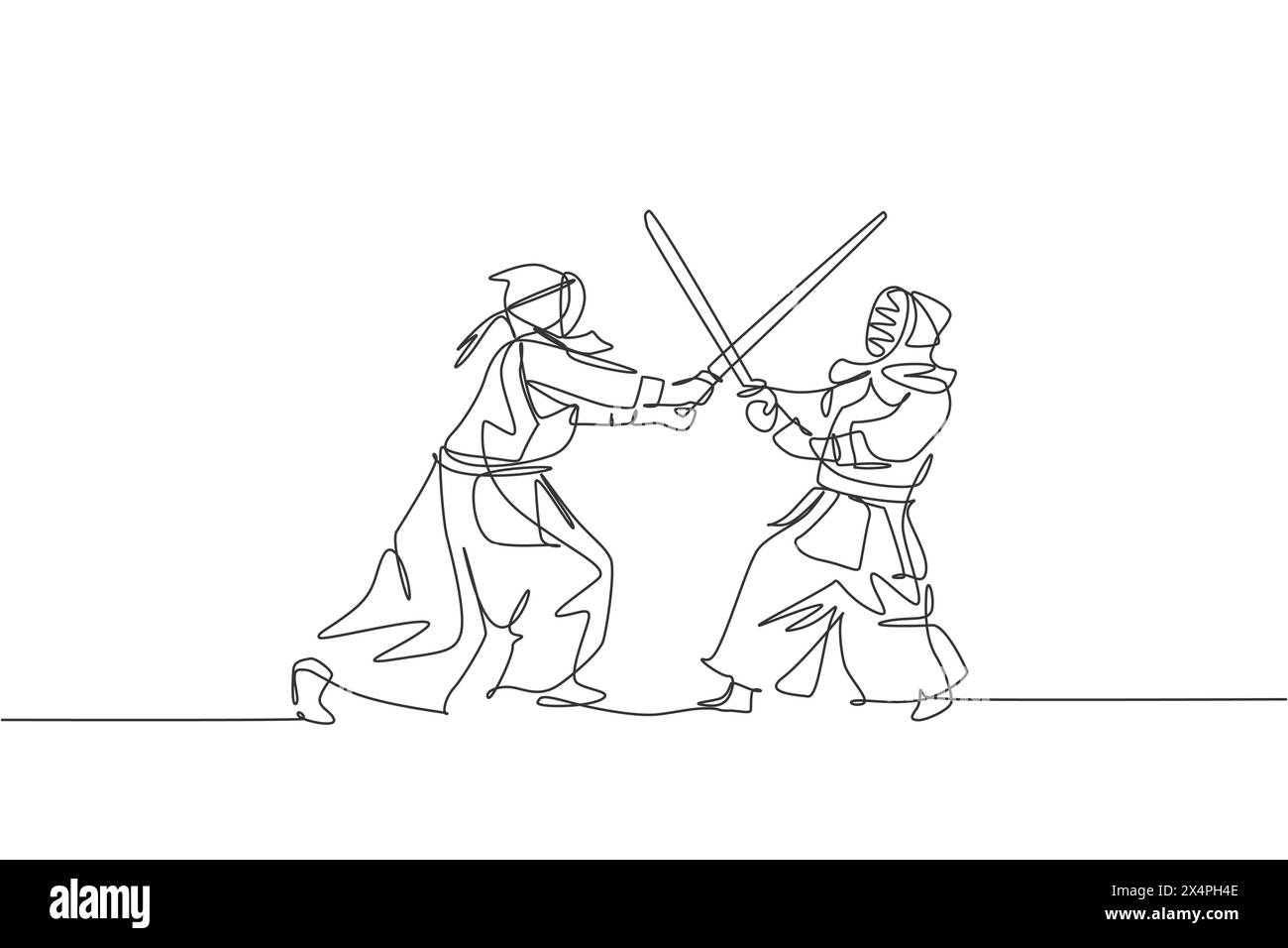 Single continuous line drawing of two young sportive man practicing ...