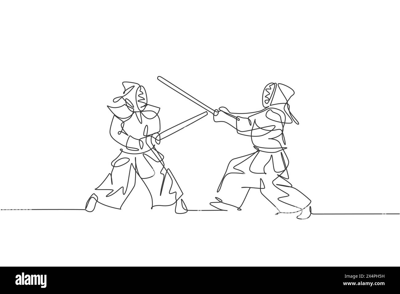 Single continuous line drawing of two young sportive men practicing ...