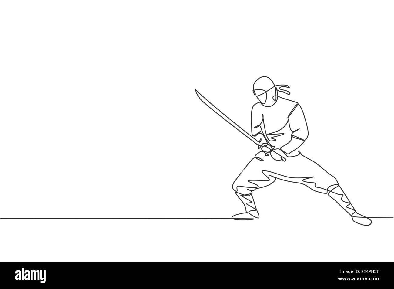 One single line drawing of young energetic Japanese traditional ninja ...