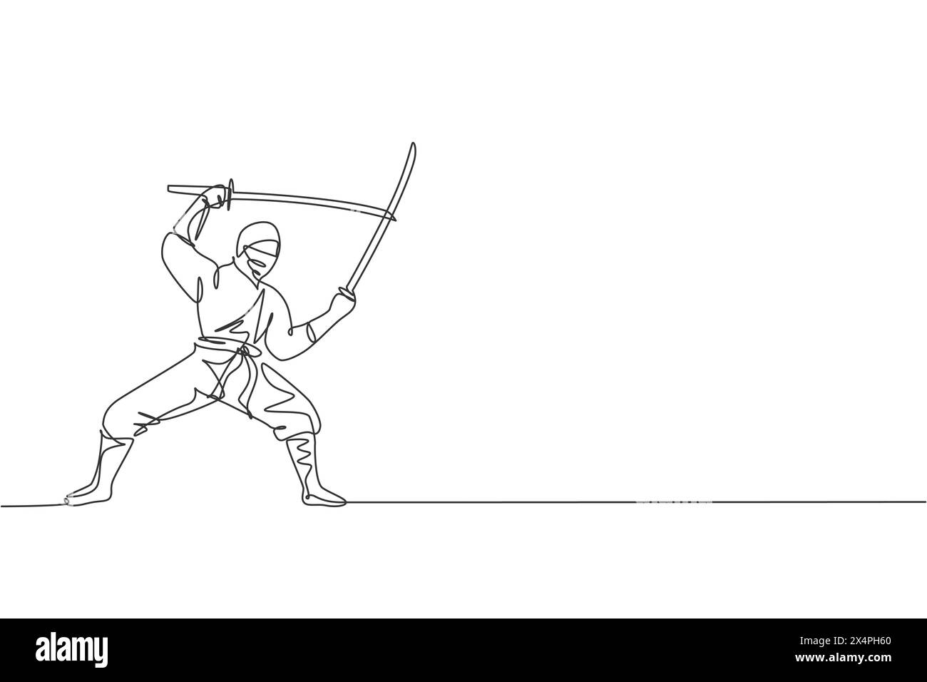 One single line drawing of young energetic Japanese traditional ninja ...