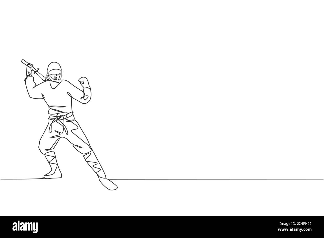 One single line drawing of young energetic Japanese traditional ninja ...