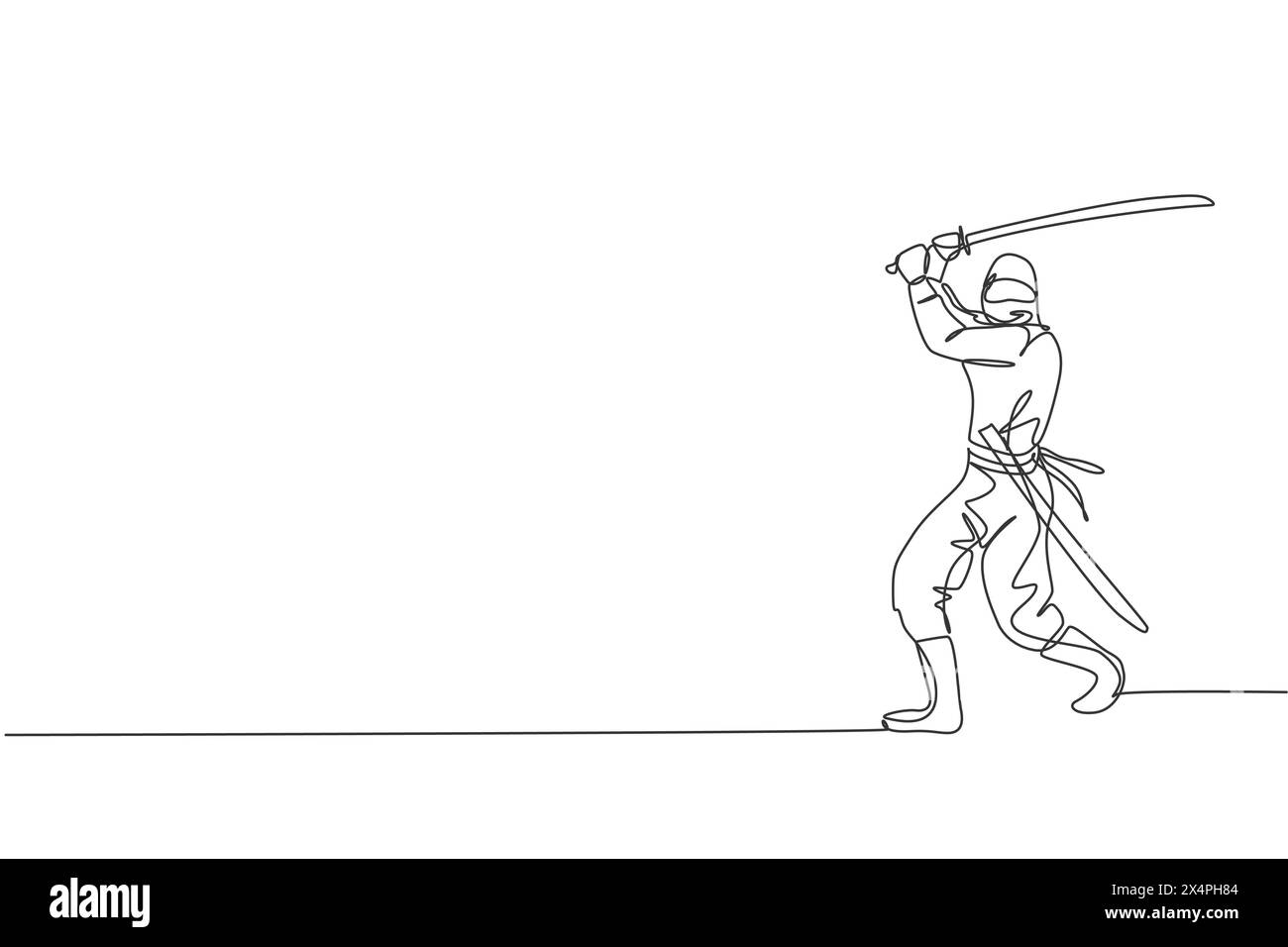 One single line drawing of young energetic Japanese traditional ninja ...