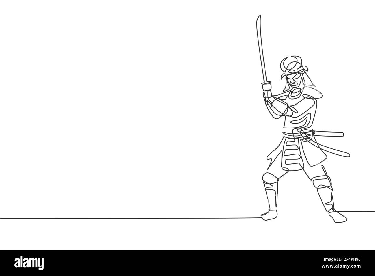 One continuous line drawing of young bravery samurai shogun wearing ...
