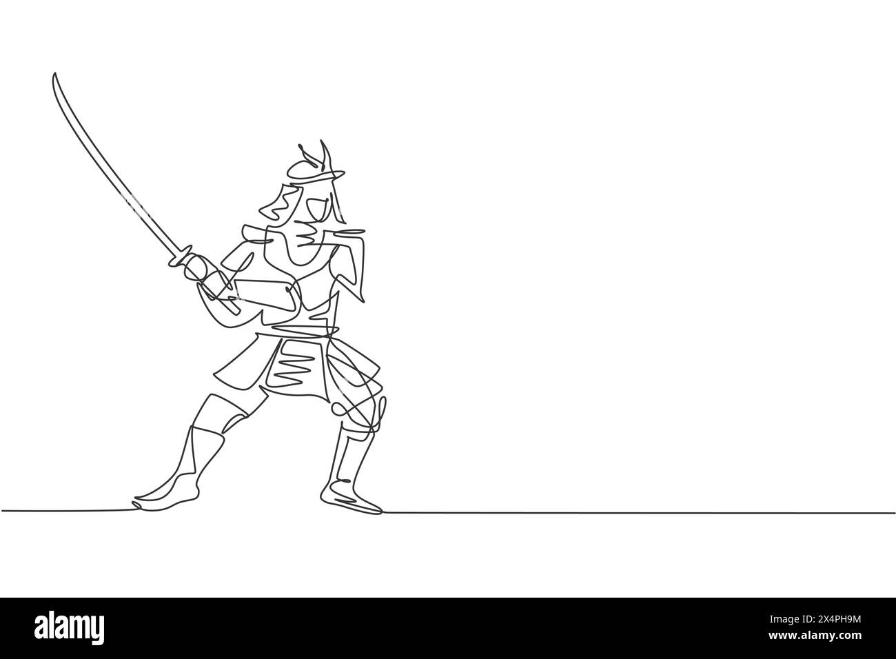 Single continuous line drawing of young strong samurai shogun wearing ...