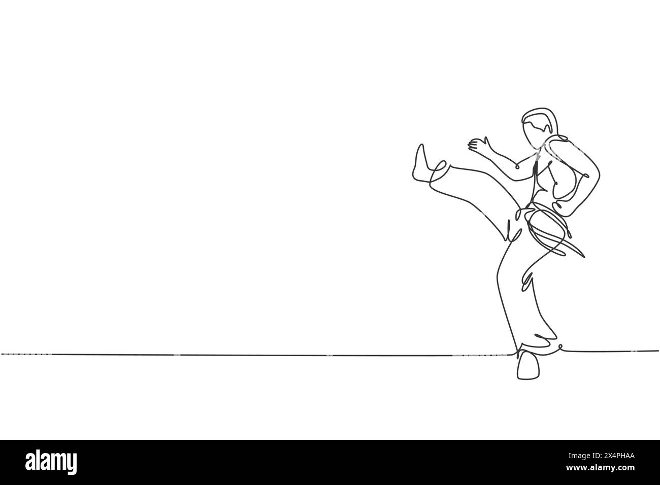 Single continuous line drawing of young sportive man practice Brazilian ...