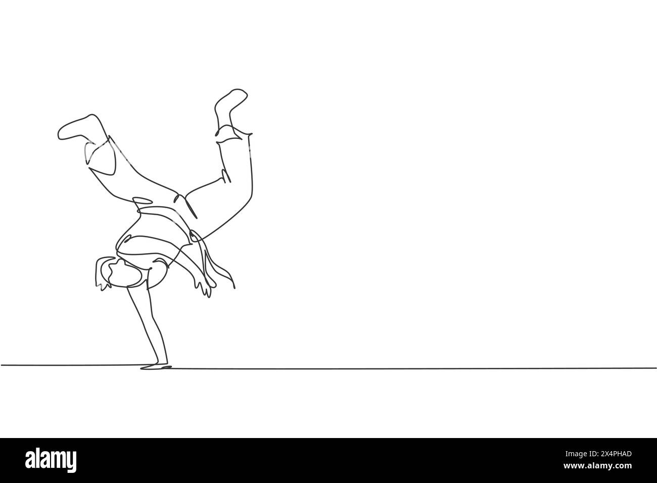 One single line drawing of young energetic man capoeira dancer perform dancing fight vector ...