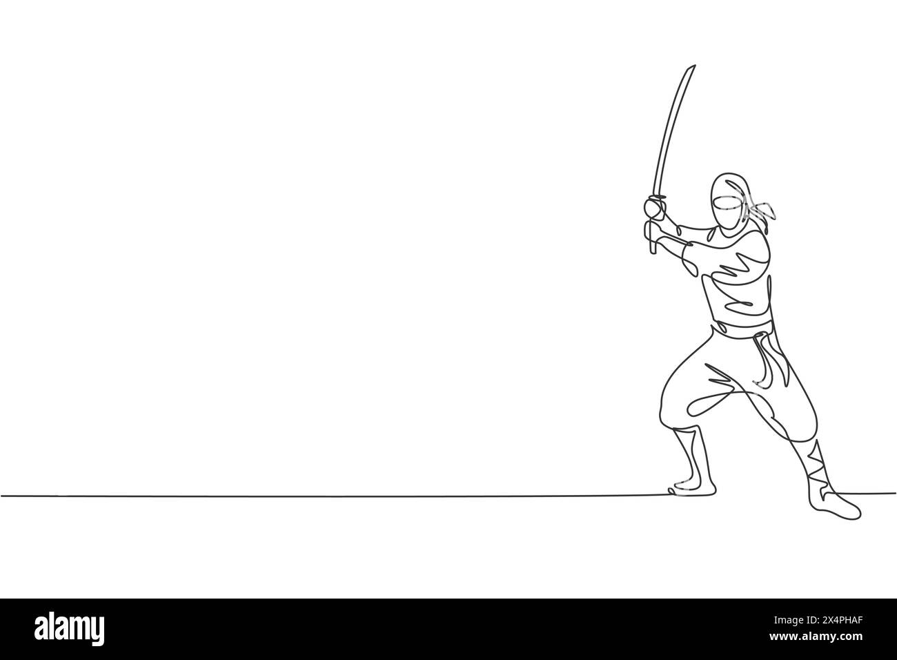 One single line drawing of young energetic Japanese traditional ninja ...