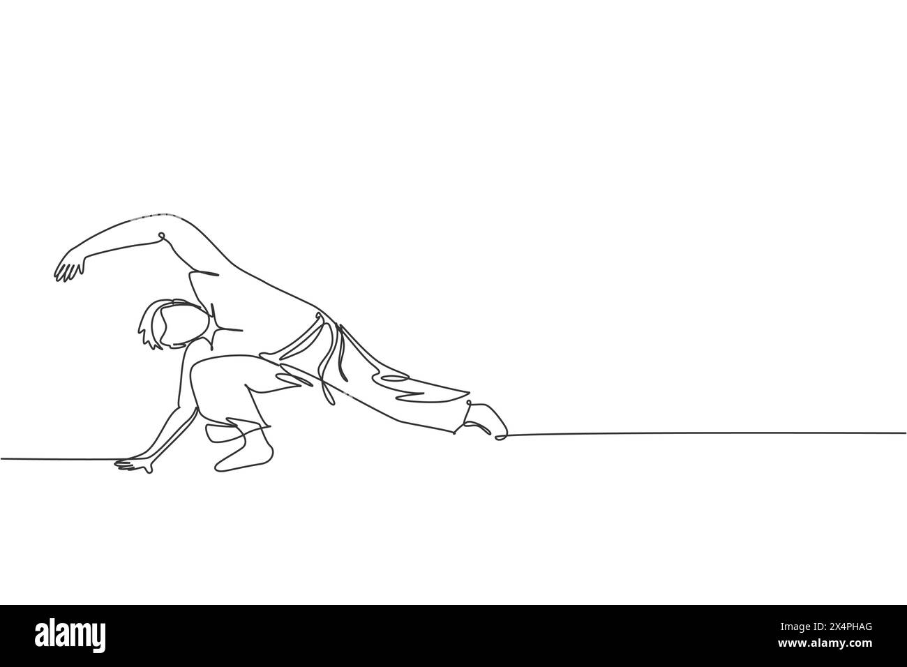 One single line drawing of young energetic man capoeira dancer perform dancing fight vector ...