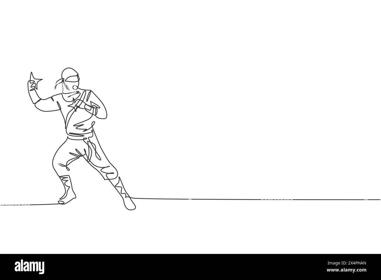 One single line drawing of young energetic Japanese traditional ninja ...
