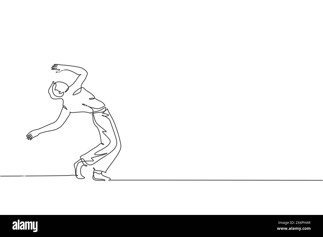 One single line drawing of young energetic man capoeira dancer perform dancing fight graphic ...