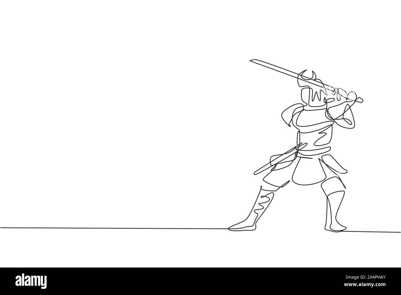 One continuous line drawing of young bravery samurai shogun wearing ...