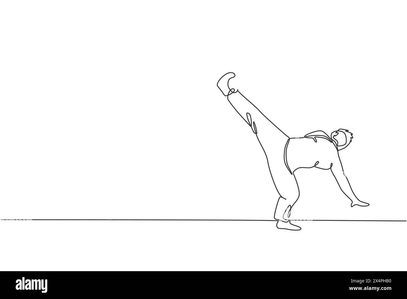 One single line drawing of young energetic man capoeira dancer perform ...