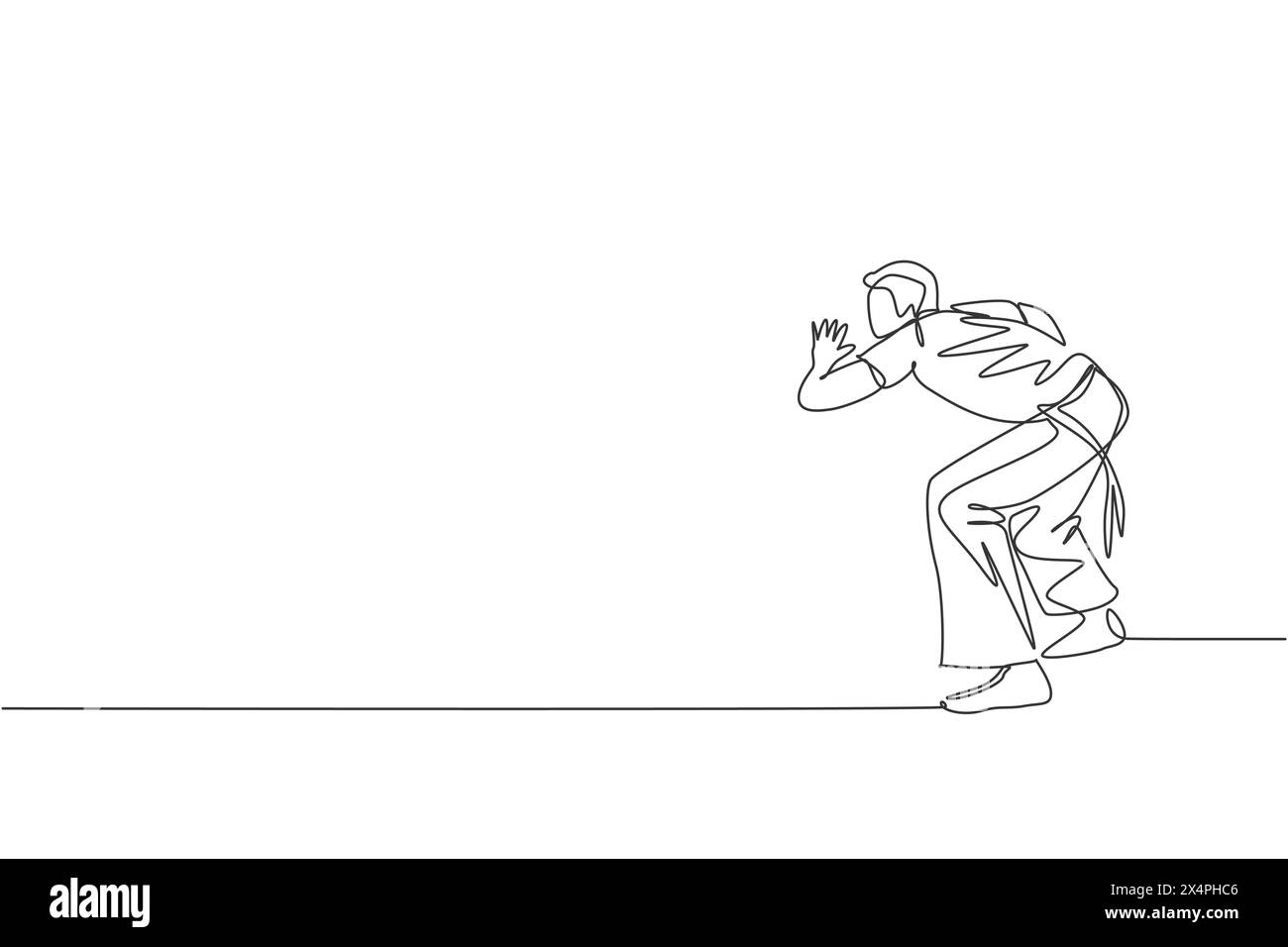 Single continuous line drawing of young sportive man practice Brazilian ...