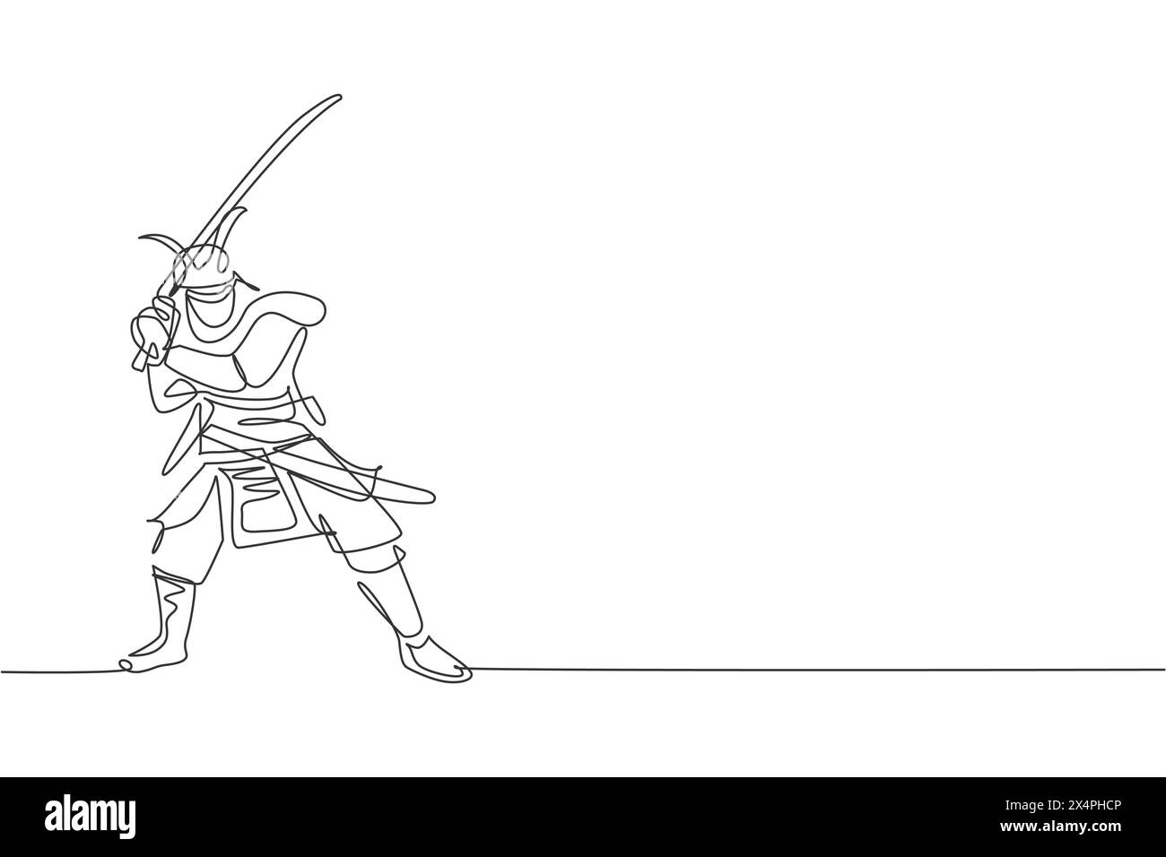 One continuous line drawing of young bravery samurai shogun wearing ...