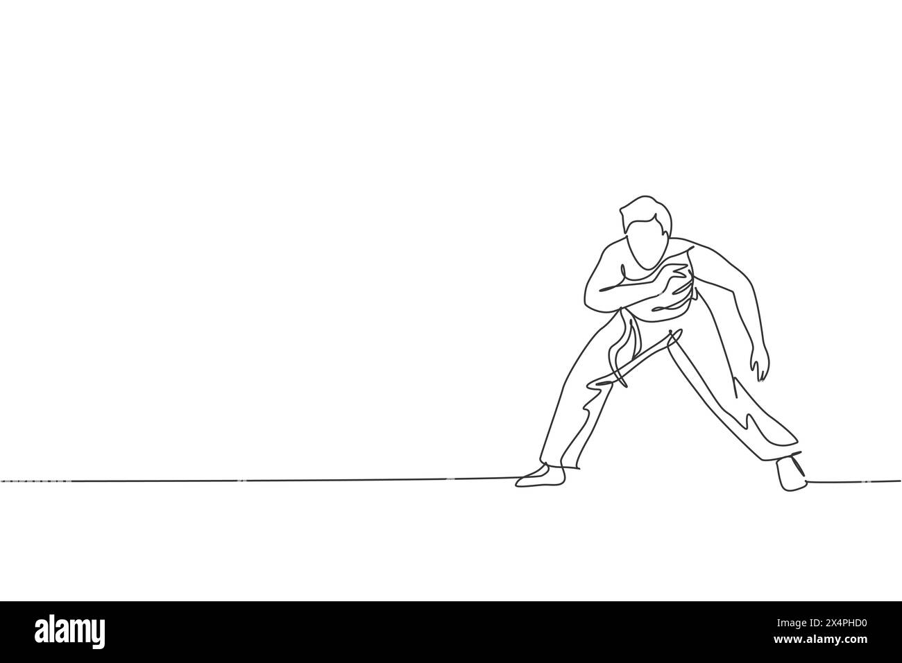 One single line drawing of young energetic man capoeira dancer perform dancing fight vector ...