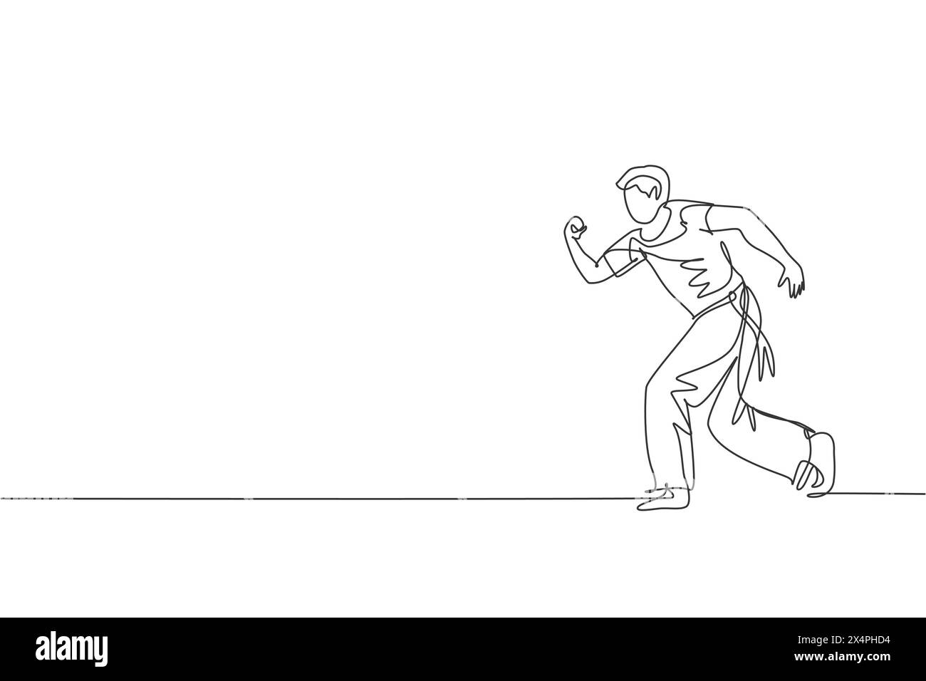 One continuous line drawing young sporty Brazilian fighter man training ...