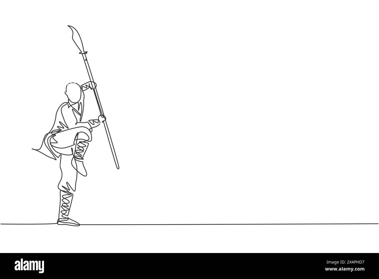 Single continuous line drawing of young muscular shaolin monk man ...