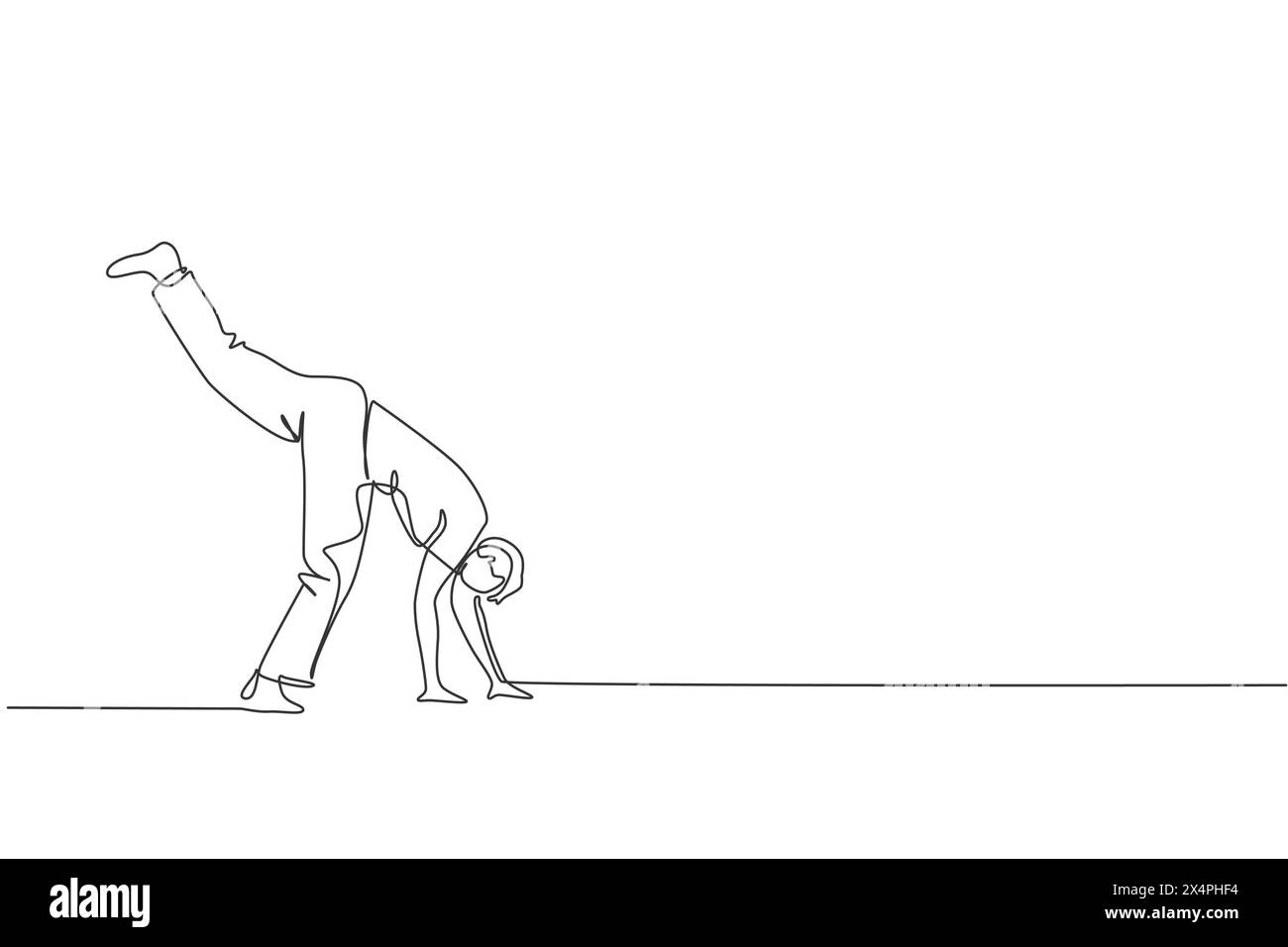 One continuous line drawing of young sporty Brazilian fighter man ...