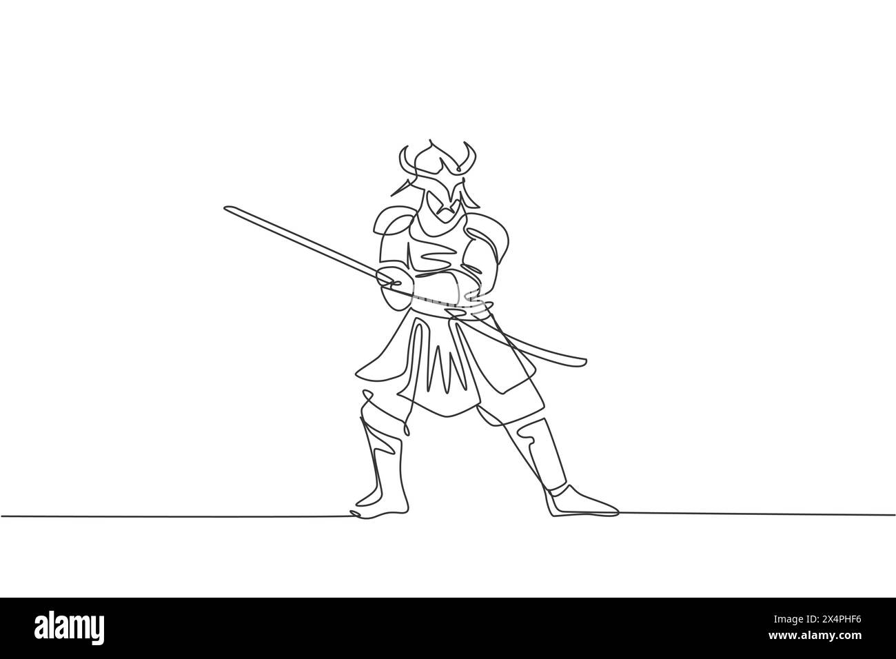 One continuous line drawing of young bravery samurai shogun wearing ...