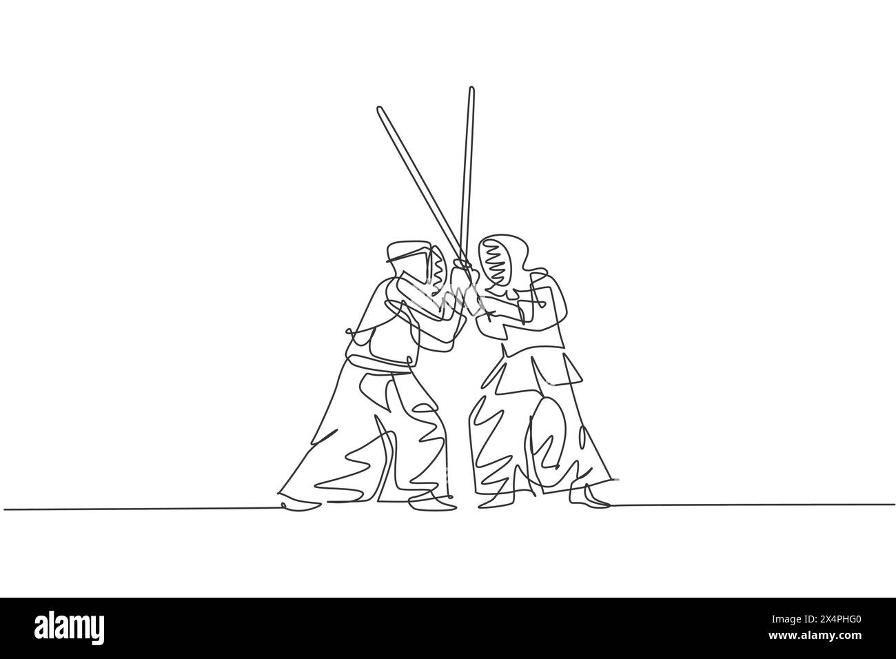 One single line drawing of two young energetic man exercise sparring ...