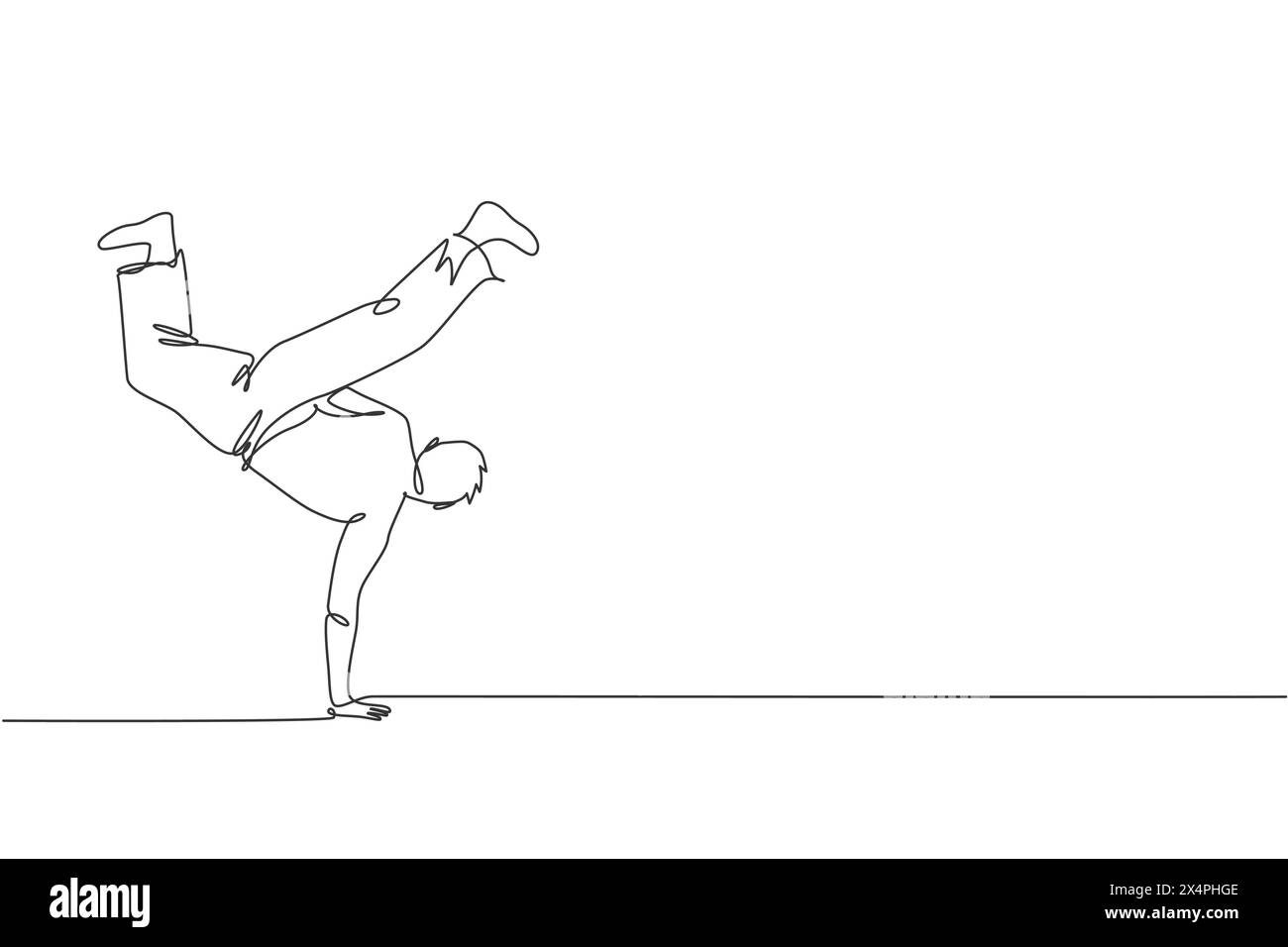 One single line drawing of young energetic man capoeira dancer perform dancing fight vector ...