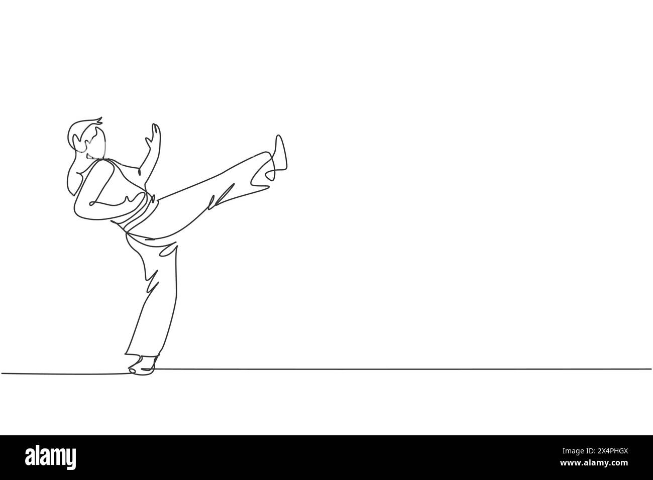 One continuous line drawing young sporty Brazilian fighter man training ...