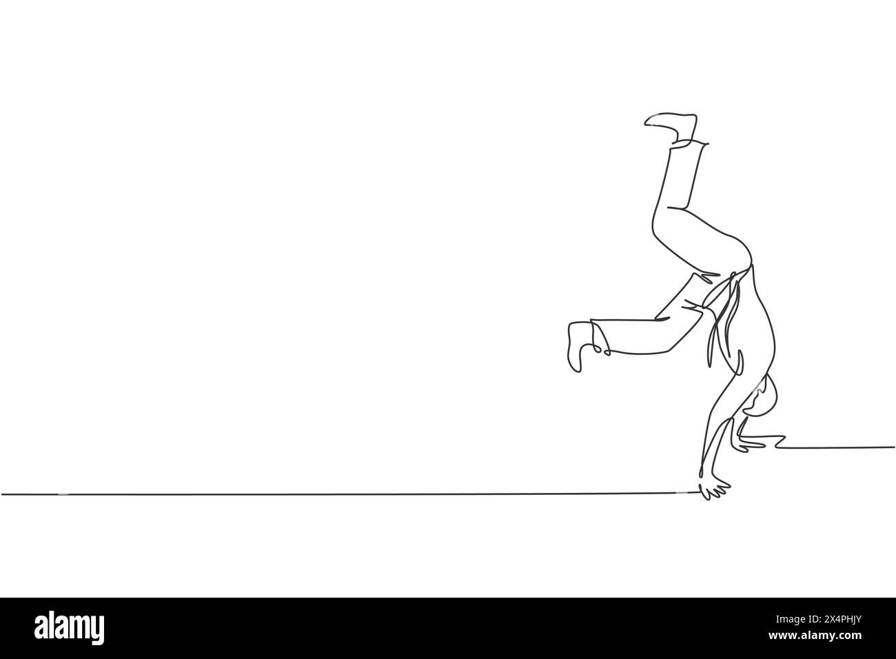 One single line drawing of young energetic man capoeira dancer perform dancing fight vector ...