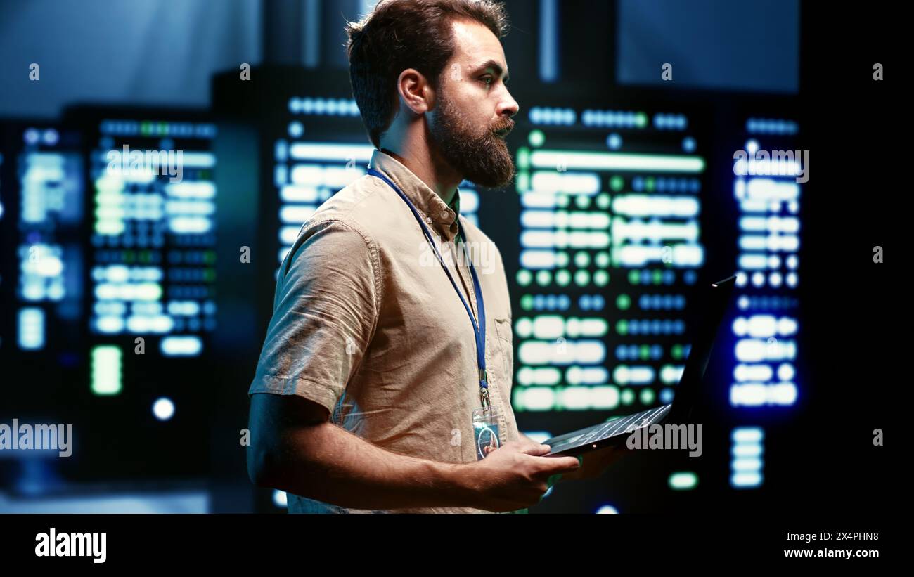 Engineer Maintenancing Server Hub To Optimize It For Data Processing Requirements Of Artificial