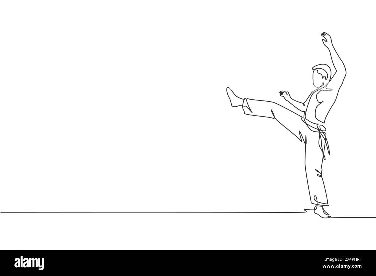 One single line drawing of young energetic man capoeira dancer perform dancing fight vector ...
