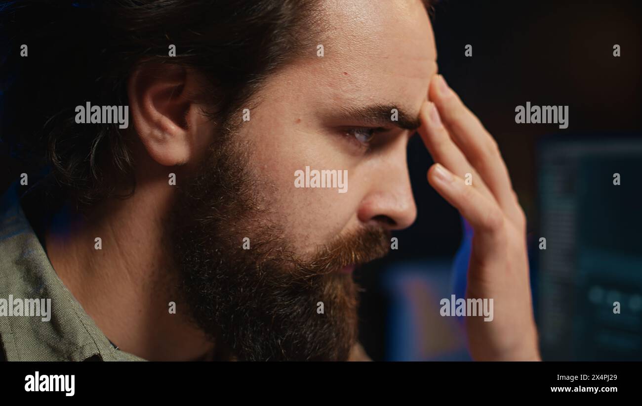 Stressed Programmer Updating Artificial Intelligence Neural Networks Writing Binary Code