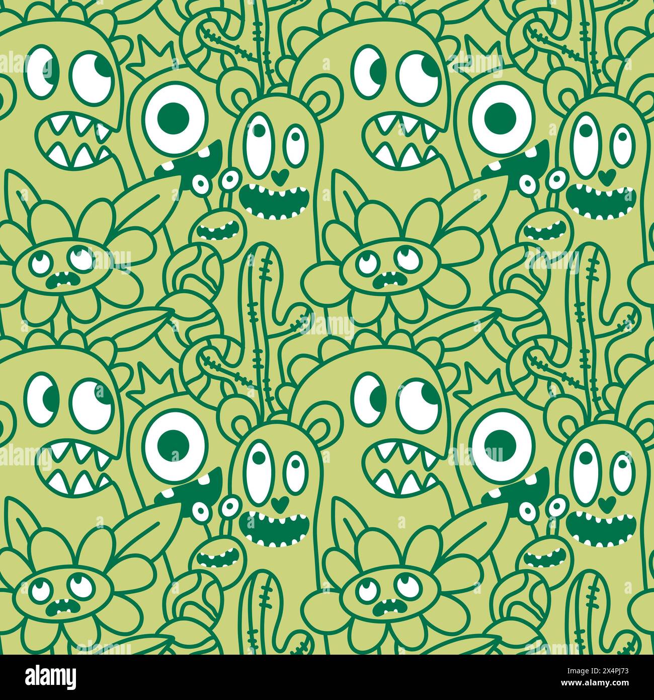 Cartoon doodle Halloween aliens seamless monster pattern for wrapping ...