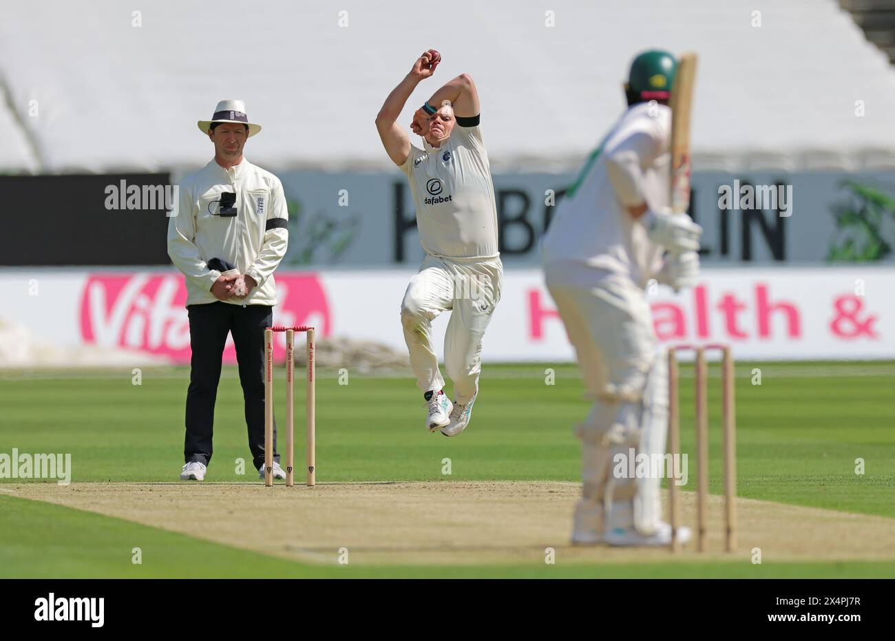 London. 4th May 2024. Ethan Bamber (54 Middlesex) in action bowling ...